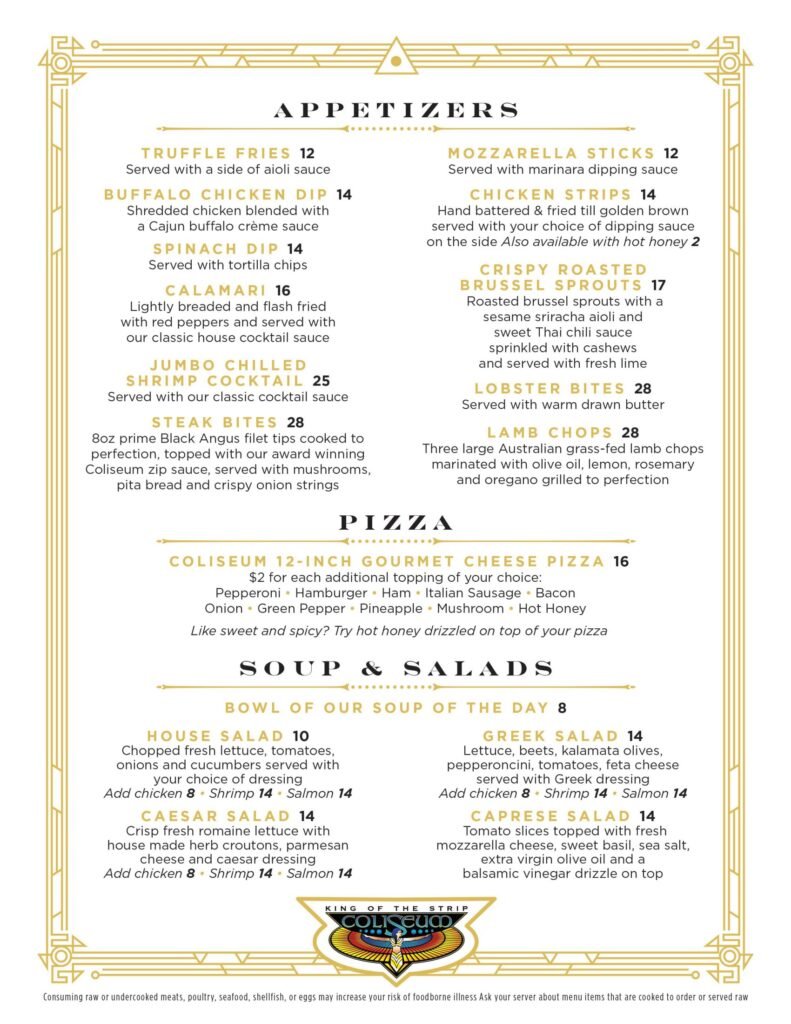 Food Menu | Coliseum Detroit | King Of The Strip