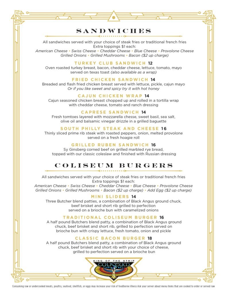 Food Menu | Coliseum Detroit | King Of The Strip