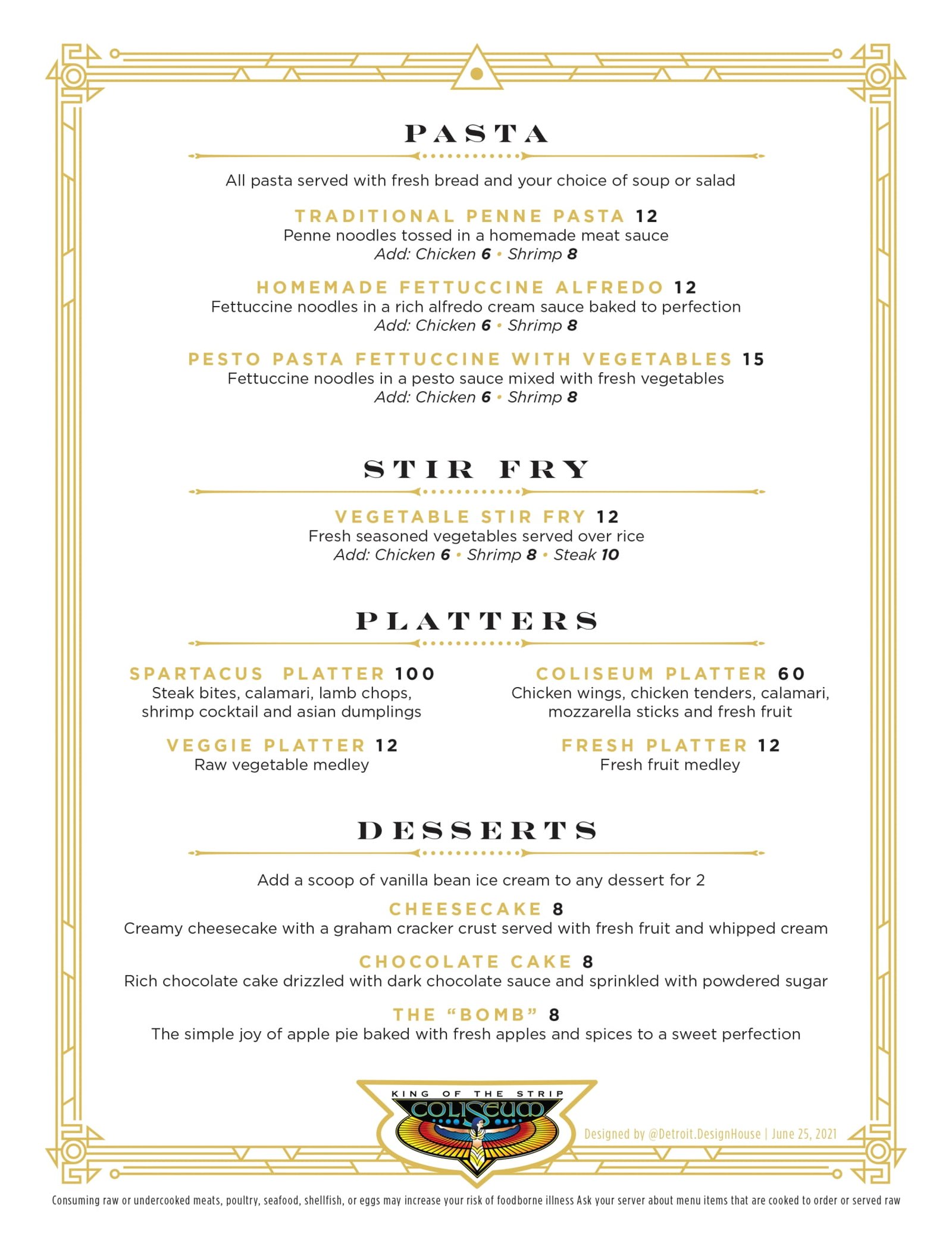 Food Menu | Coliseum Detroit | King Of The Strip